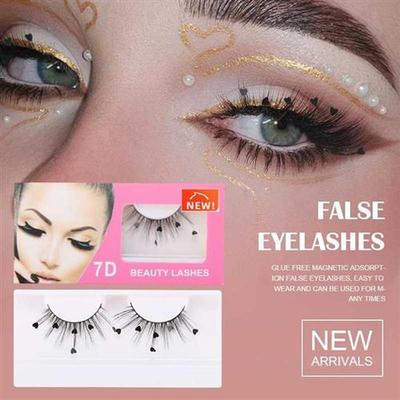 7D Mink Sequins False Eyelashes Peach Heart Glitter Stickers