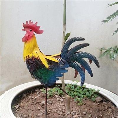 Iron Rooster Statue Garden Ornament Wind Iron Patio