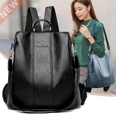 Anti-theft leather backpack women vintage shoulder bag ladie