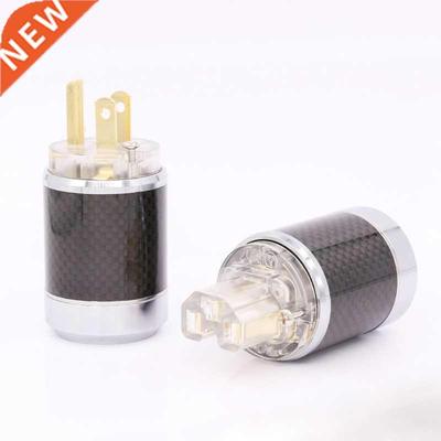 One Pair Carbon Fiber Gold Plated US AC Male Plug HIFI Femal