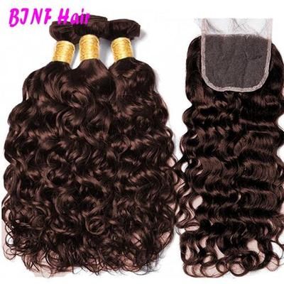 Water Wave Human Hair Bundles With Frontal #4 Chocolate Colo