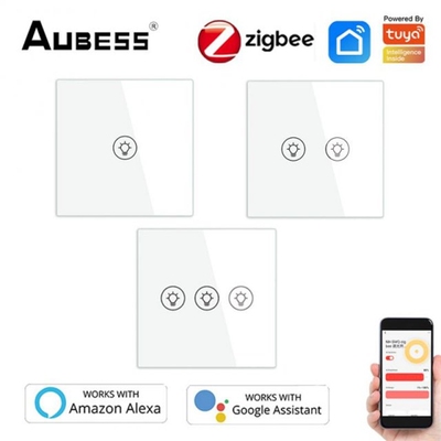 Aubess Tuya Smart Life Glass Panel EU/US Standard Touch Swit