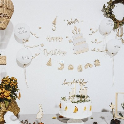 Wooden Happy Birthday Party Decoration Background Wall
