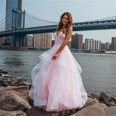 Spaghetti Strap Deep V-neck Cocktail Dresses A-line Mesh Par