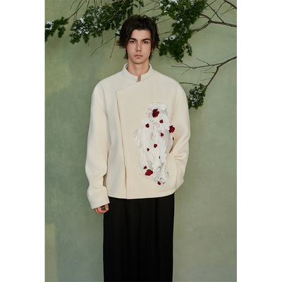 介尺JIECHI「池中生花」新中式高级感立领西装外套宽松长袖上衣男