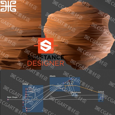 Substance Designer风格化沙漠悬崖山崖纹理sd材质球SD教程pt材质