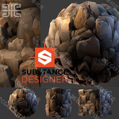 Substance Designer风格化岩石悬崖石头材质sd山脉山体材质球sbs