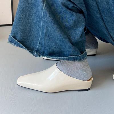 新款重磅强推！2025年法式风粗跟方头通勤百搭真皮软底穆勒拖鞋女