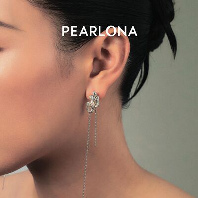PEARLONA磐石云松-太湖石巴洛克珍珠流苏耳钉S925银新中式耳饰女