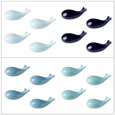Set of 4 Blue Whale Ceramic Chopstick Holder Chopstick Rest