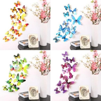 12Pcs DIY Lifelike 3D Multicolor Butterfly Sticker Fridge Ma