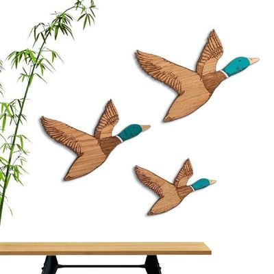 3 PCS Duck Decorative Wall Ornaments Wooden Duck Wall Decor