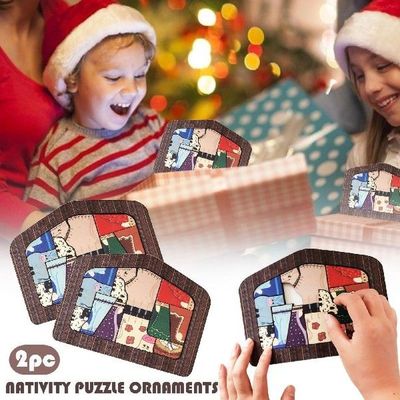 2pcs Nativity Puzzle Children Wooden Jesus Puzzle Ornaments