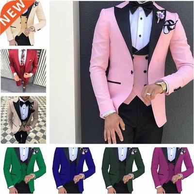 Formal Pink Groom Tuxedos Men Suits For Wedding Party Prom B