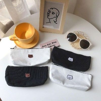 1PC Kawaii Simple Bear Canvas Kid Pencil Bag Girls Boys