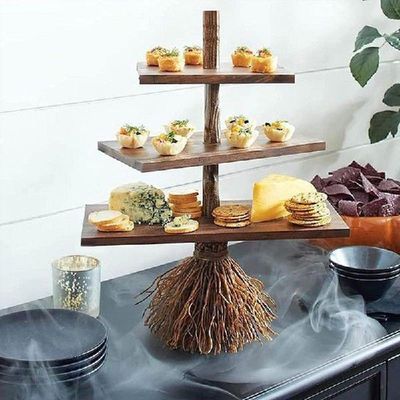 Halloween Cupcake Stand 3 Tier Serving Tray Broomstick