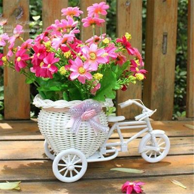 Plastic White Tricycle Bike Design Flower Basket Storage