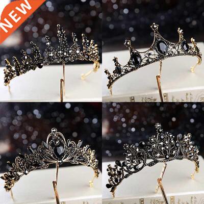 Baroque Retro Black Luxury Bridal Crystal Tiaras Crowns Prin