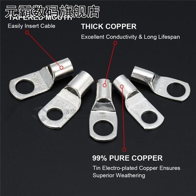 洛90Pcs/Set Copper Cable Lug Kit Bolt Hole Tinned Battery Te
