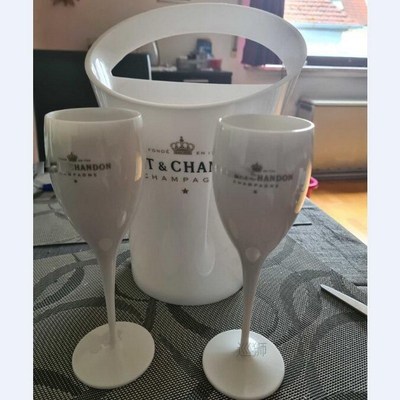 2 Cups 1Ice bucket New Champagne Flute Glass Plastic Wine Co