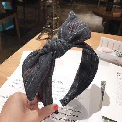 Korean style new style simple stripe retro hairband bowknot