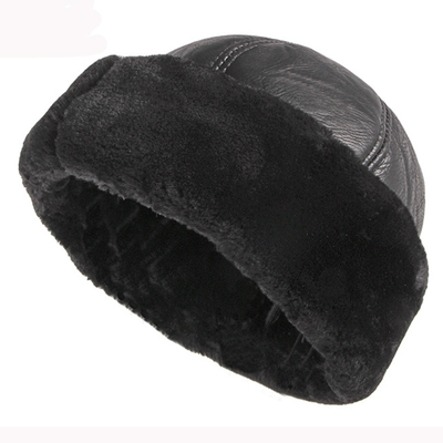 HT2824 Thick Warm Winter Hat Men Black Fur Leather Russian B