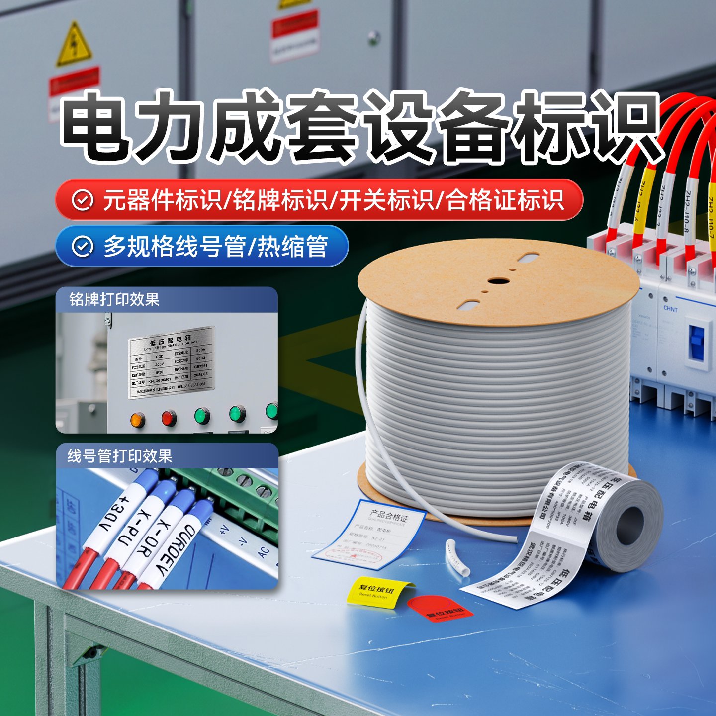 精臣商业C1/M2/M3线号管热转印标签打印机标识贴夜光贴电工配电箱柜设备铭牌空开按钮电源线缆设备标签纸