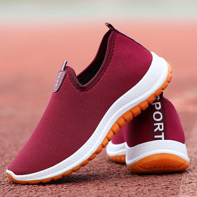 帆布鞋老北京中老年健步鞋女士加厚牛筋底一脚蹬轻便妈妈散步单鞋