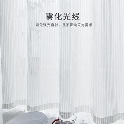 网红竖百叶垂直梦幻帘窗帘白纱纱帘透光不透人阳台U魔术贴日式白