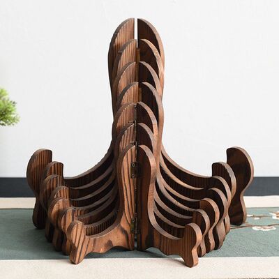 Wood Storage Rack Porcelain Plate Display Stand Foldable Dec