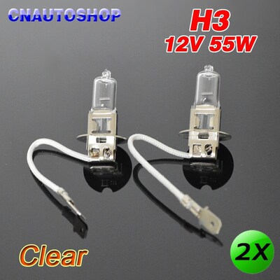 2 X H3 Halogen Lamps Clear 12V55W 3800K Quartz Glass Car Fog