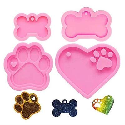 4 Pcs Dog Paw Bone Keychain Epoxy Resin Mold Necklace