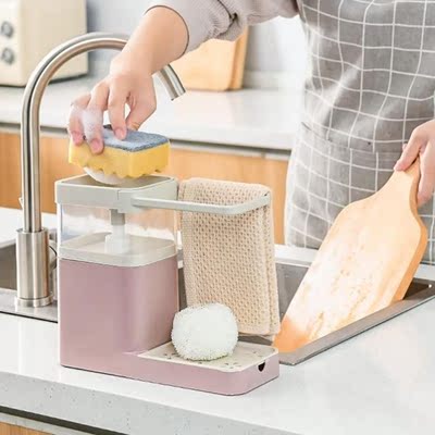 Kitchen Soap Dispenser Manual Press Sponge Detergent Soap Pu