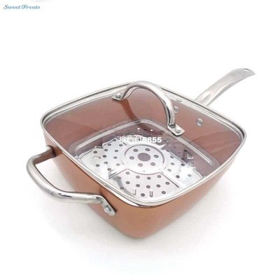 copper Square Pan Induction Chef w/Glass Lid Fry