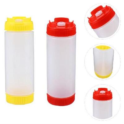 2pcs Plastic Sauce Bottles Two-headed Squeeze Bottles