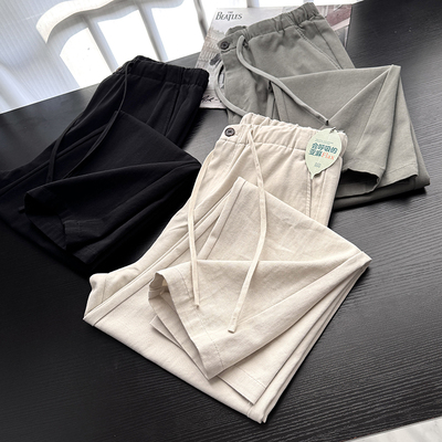 吸湿排汗！定织亚麻混纺！春夏透气宽松休闲直筒裤男长裤潮S00342
