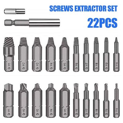 22 Pcs Damaged Screw Extractor Remover Tools Stripped Broken