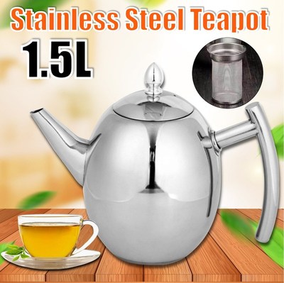 1.5L Thick Stainless Steel Teapot Silver Tea Pot with Infuse