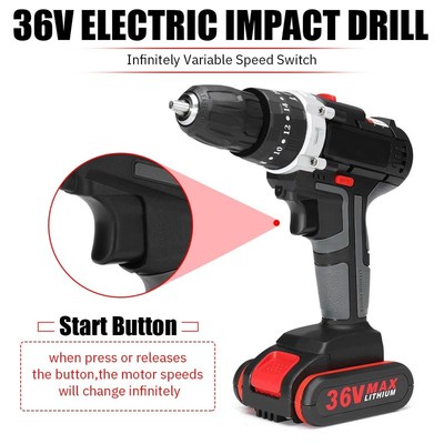 Professional 36V Electric Impact Cordless Drill 1/2 Recharge