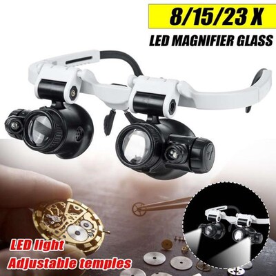 Efficient 8X 15X 23X Asjustable Temples Binocular Loupe LED
