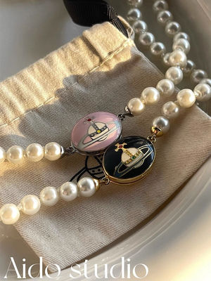 2024年新款欧美轻奢小众设计毛衣链lisa同款西太后土星珍珠项链女