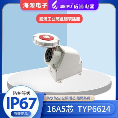 威浦WEIP防水航空插头工业高盒明装插座 TYP6624 16A5芯380V IP67