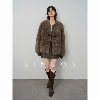 sinbos松影 西班牙进口托斯卡纳皮毛一体女大V领皮草外套2024冬潮
