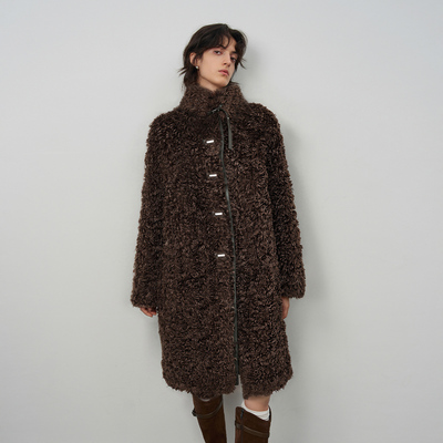 奥斯陆峡 美拉德环保皮草外套女复古中长款秋冬厚款保暖女士大衣