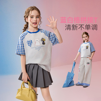 ask女童圆领T恤卡通刺绣短袖