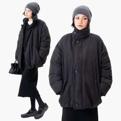 LinkExchange温和桃皮绒黑中长款云朵羽绒服_挡风御寒首选unisex