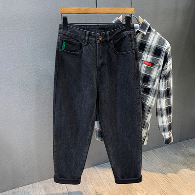 水洗黑色大码哈伦牛仔裤秋季长裤