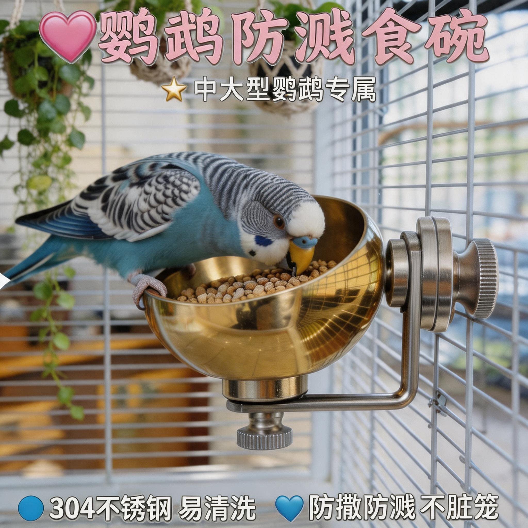 小太阳牡丹鹦鹉磁吸不锈钢鸟食盒喂食器鸟食杯鸟饲料碗饮水器食罐