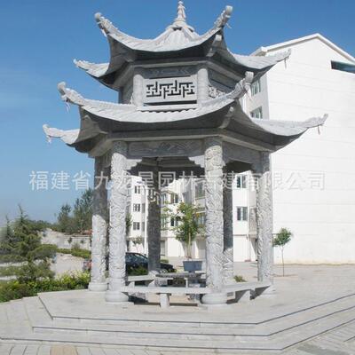 石凉亭六角石雕凉亭大理石欧式圆亭中式五角亭单双层公园刻石亭
