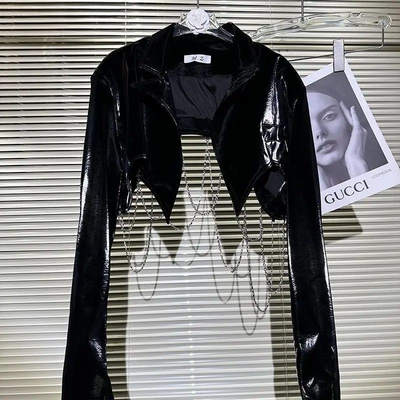 Harajuku Black Women Jackets Streetwear Leather Y2k Tops Fas